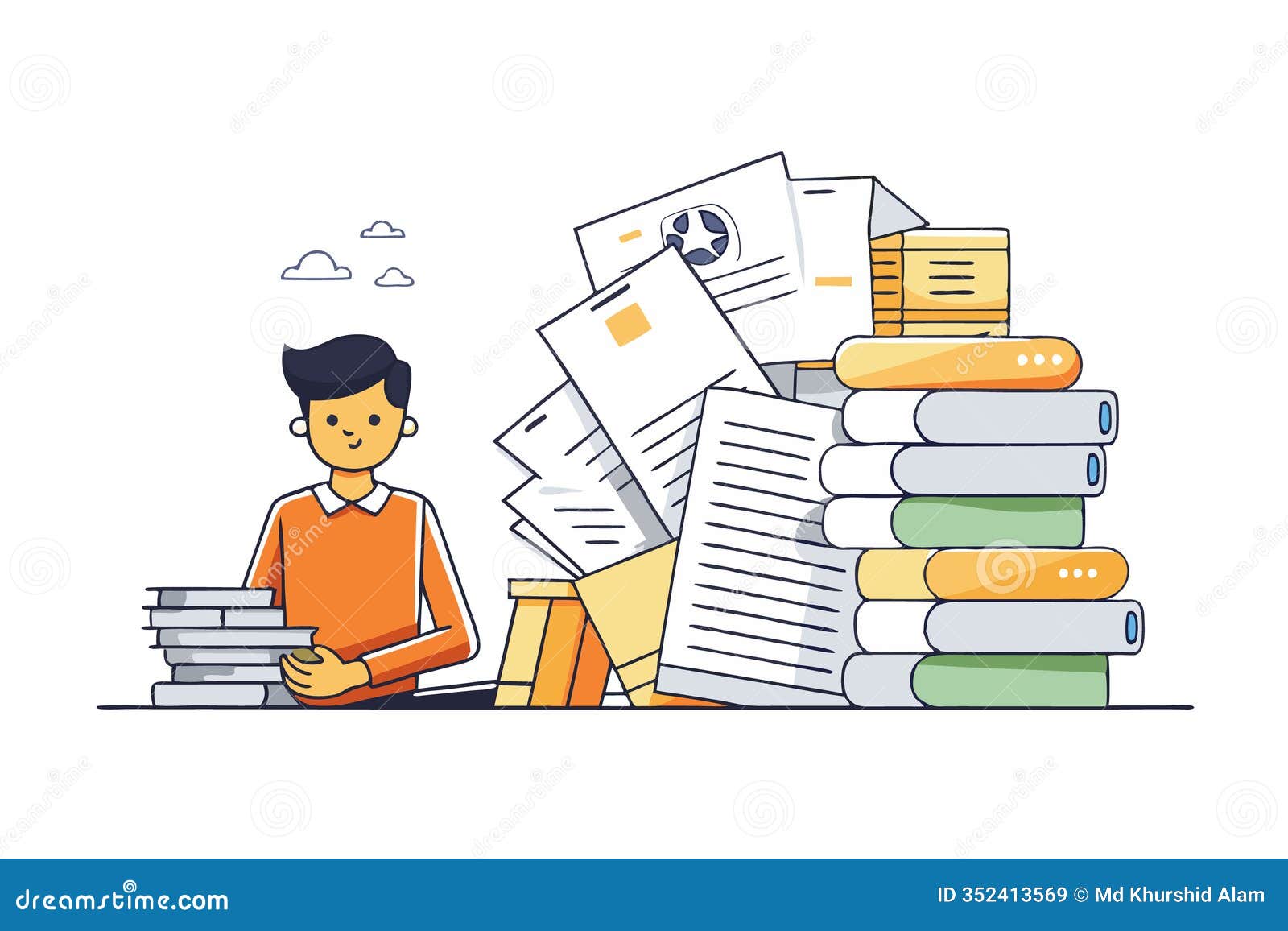 Minimalist Vector Illustration of a Young Student Surrounded by a ...