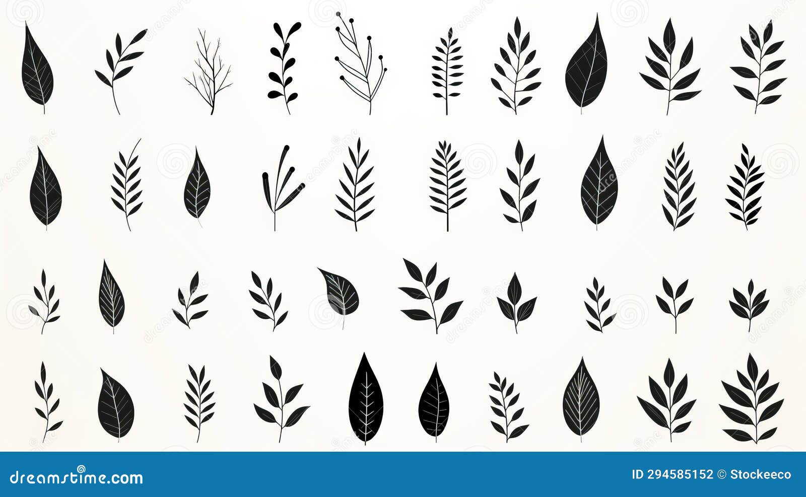 Minimalist Vector Illustrations of Leaves and Branches Collection Stock ...