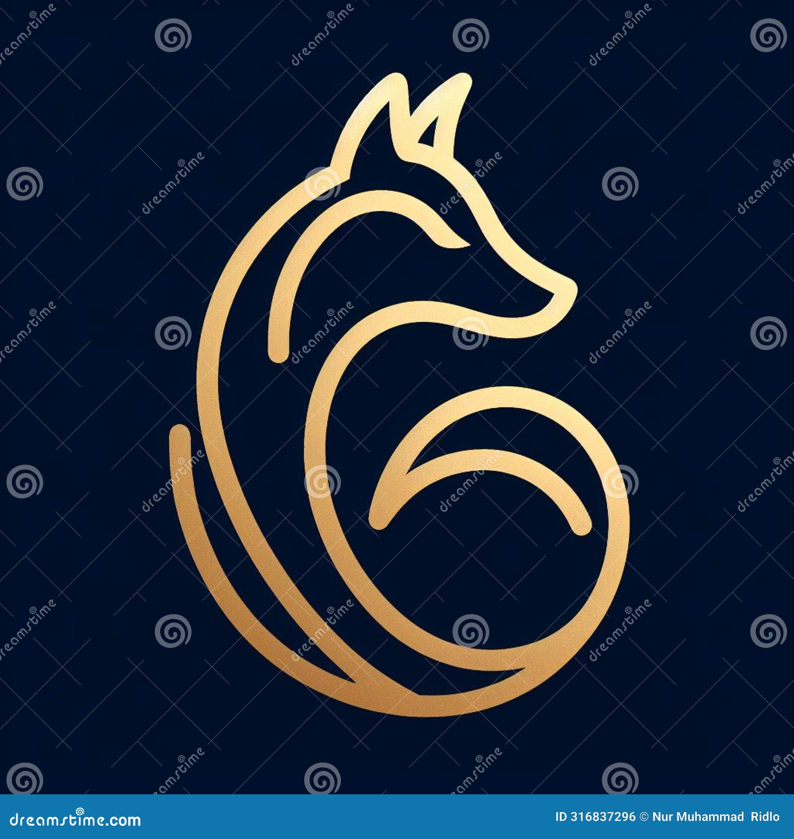 A Minimalist Vector Logo Using a Continuous Gold Line with Proud Fox ...