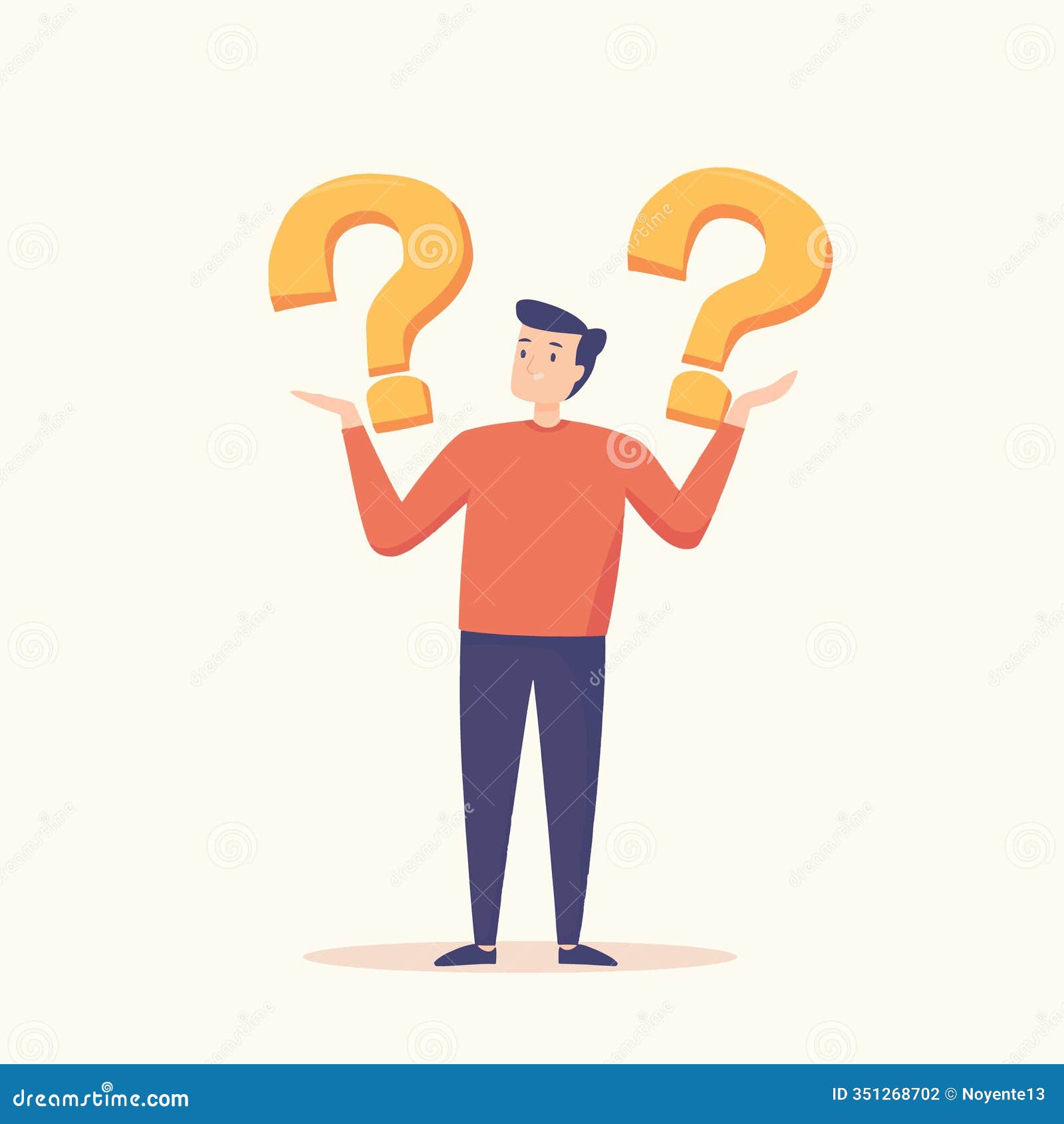 Minimalist Vector of Man Holding Two Question Marks in Both Hands Stock ...