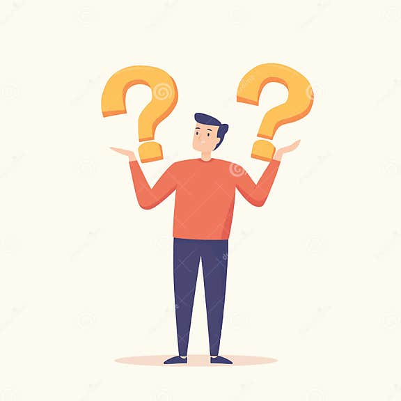 Minimalist Vector of Man Holding Two Question Marks in Both Hands Stock ...