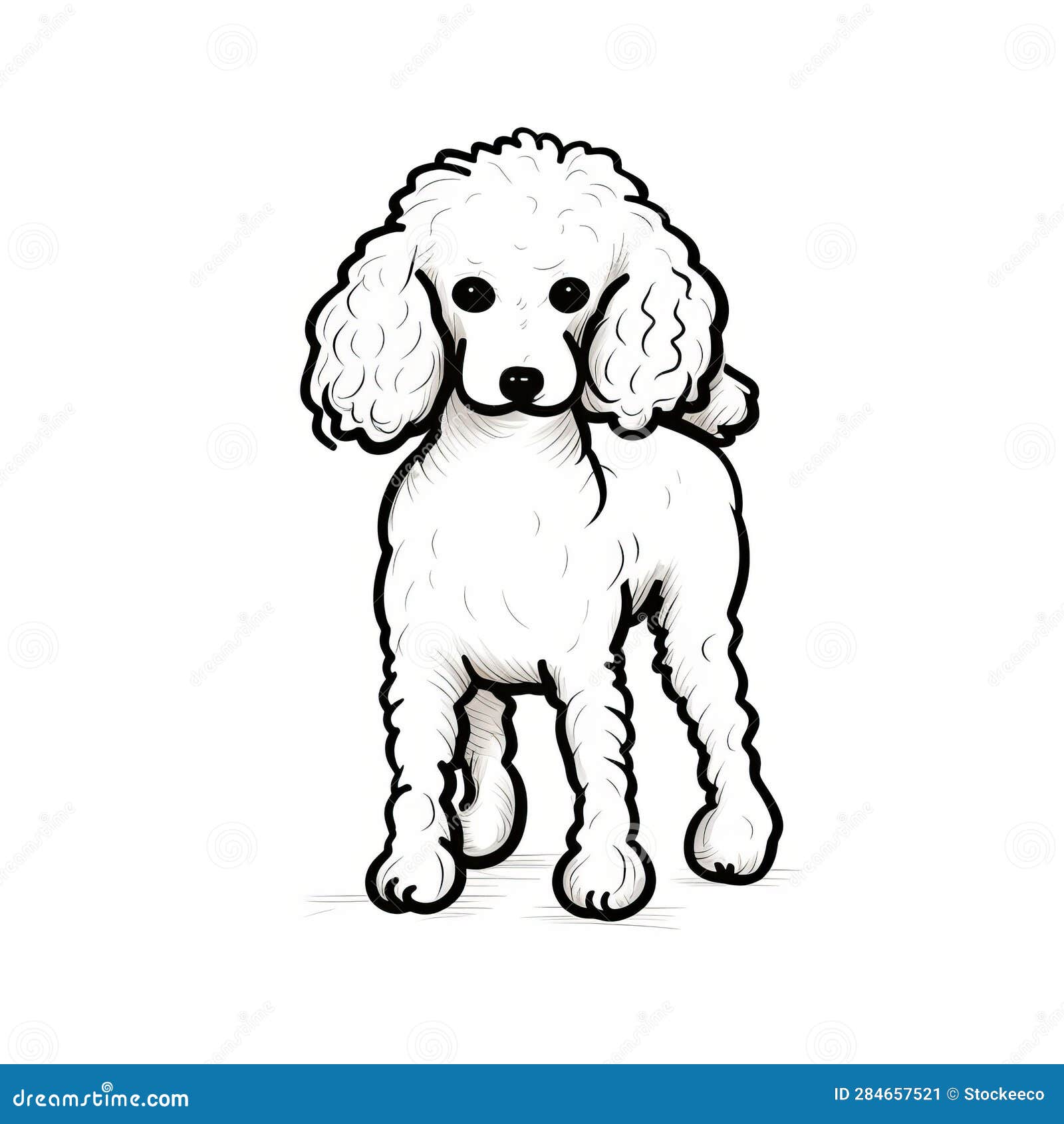 Minimalist Vector Poodle Drawing Monochromatic White Figures With Contoured Shading Stock