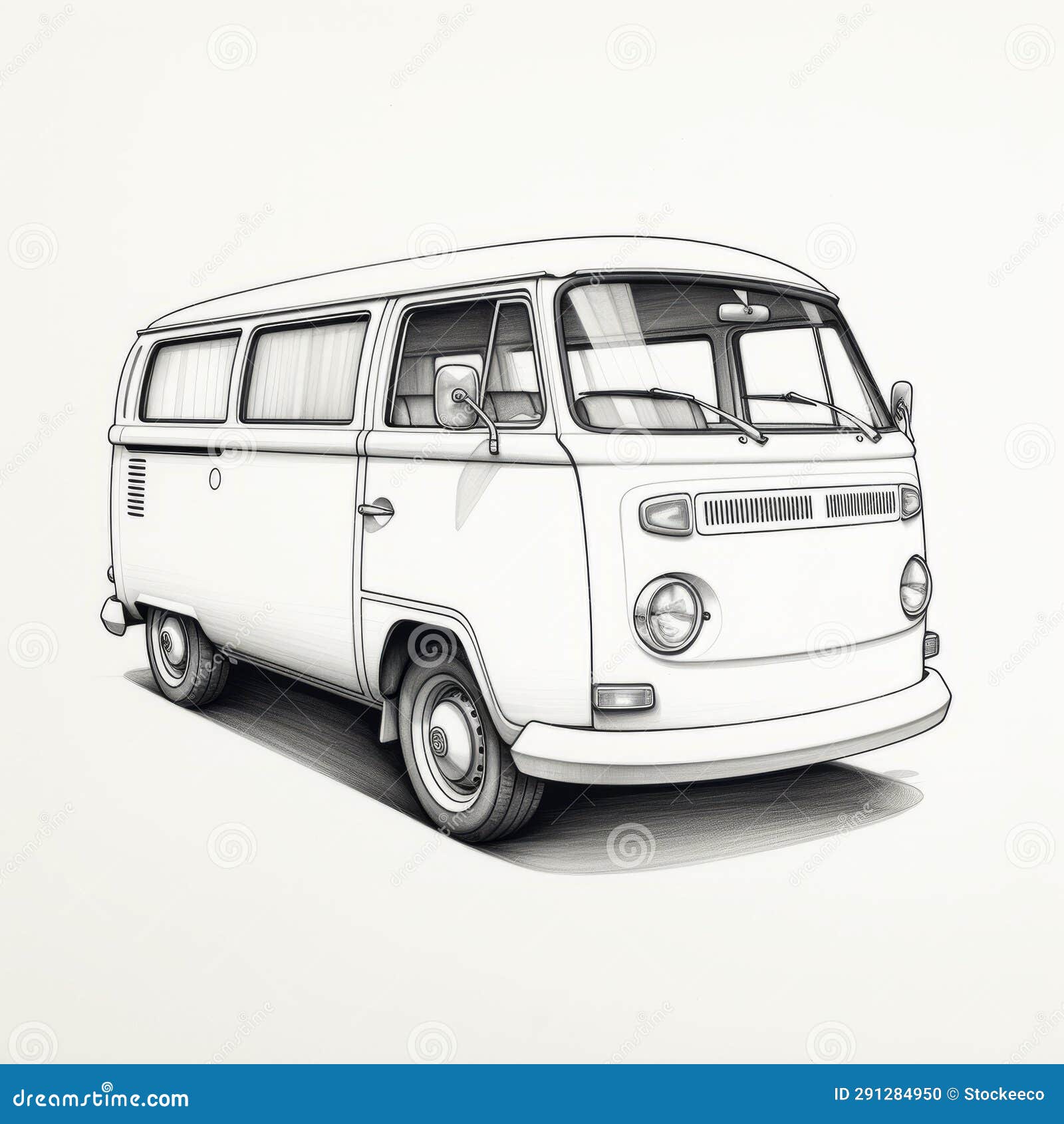 Minimalist Vw Van Bus Illustration in Adox Silvermax Style Stock ...