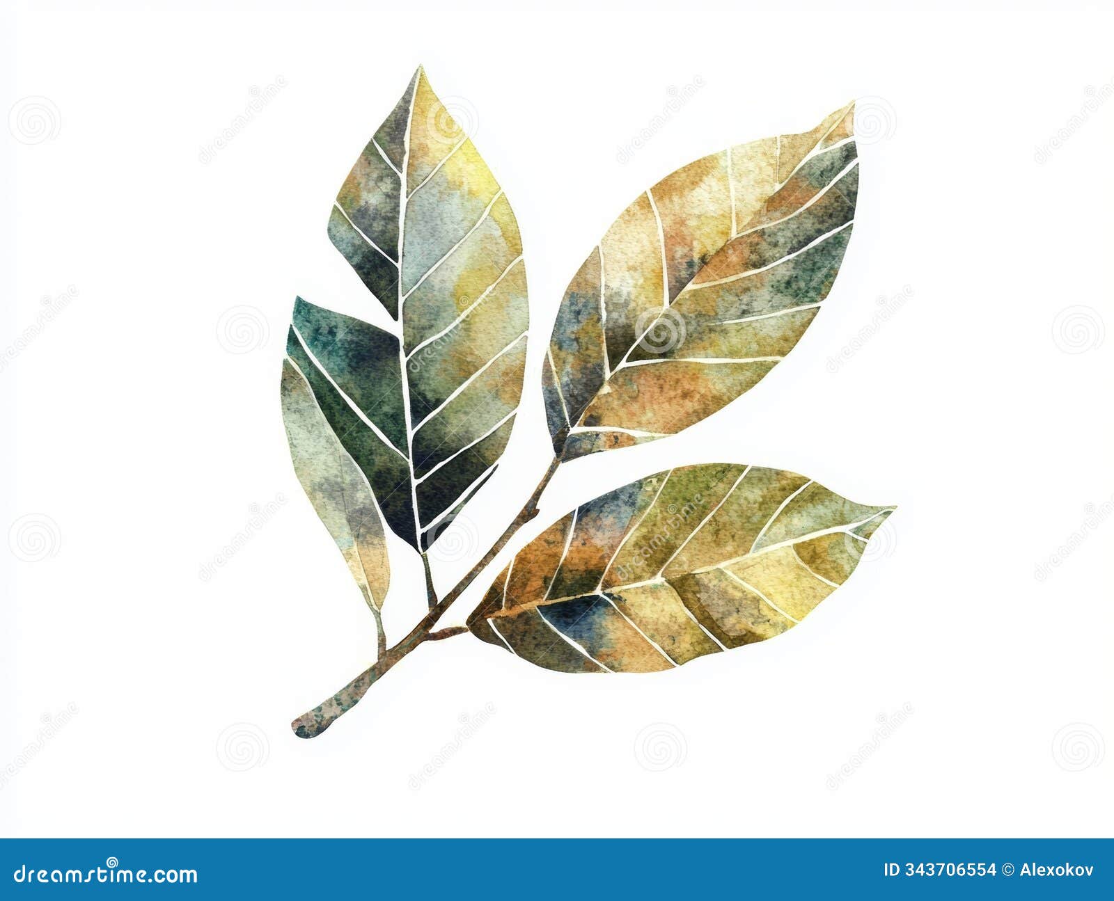 Minimalist Watercolor Ash Leaf with Geometric Patterns on White ...