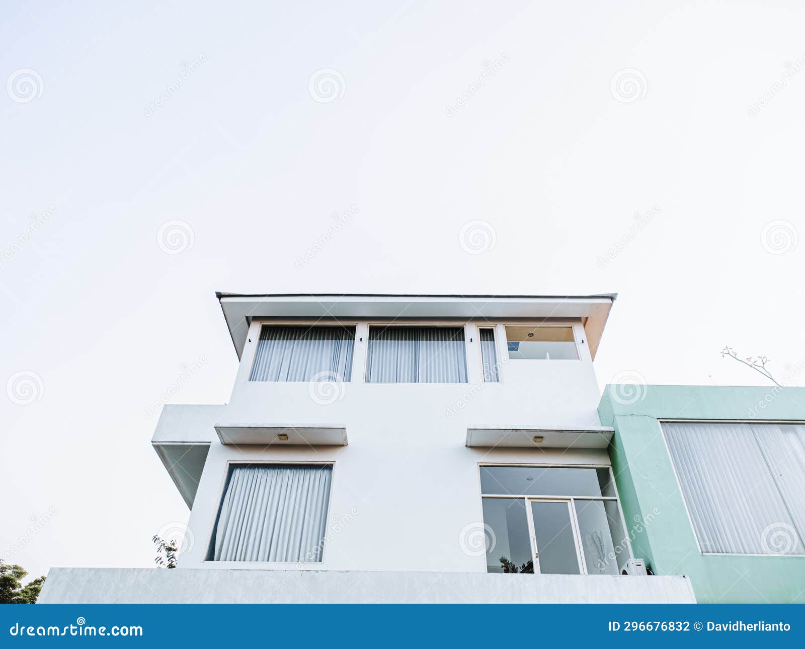 Minimalist White House with Windows and Blinds Stock Photo - Image of ...