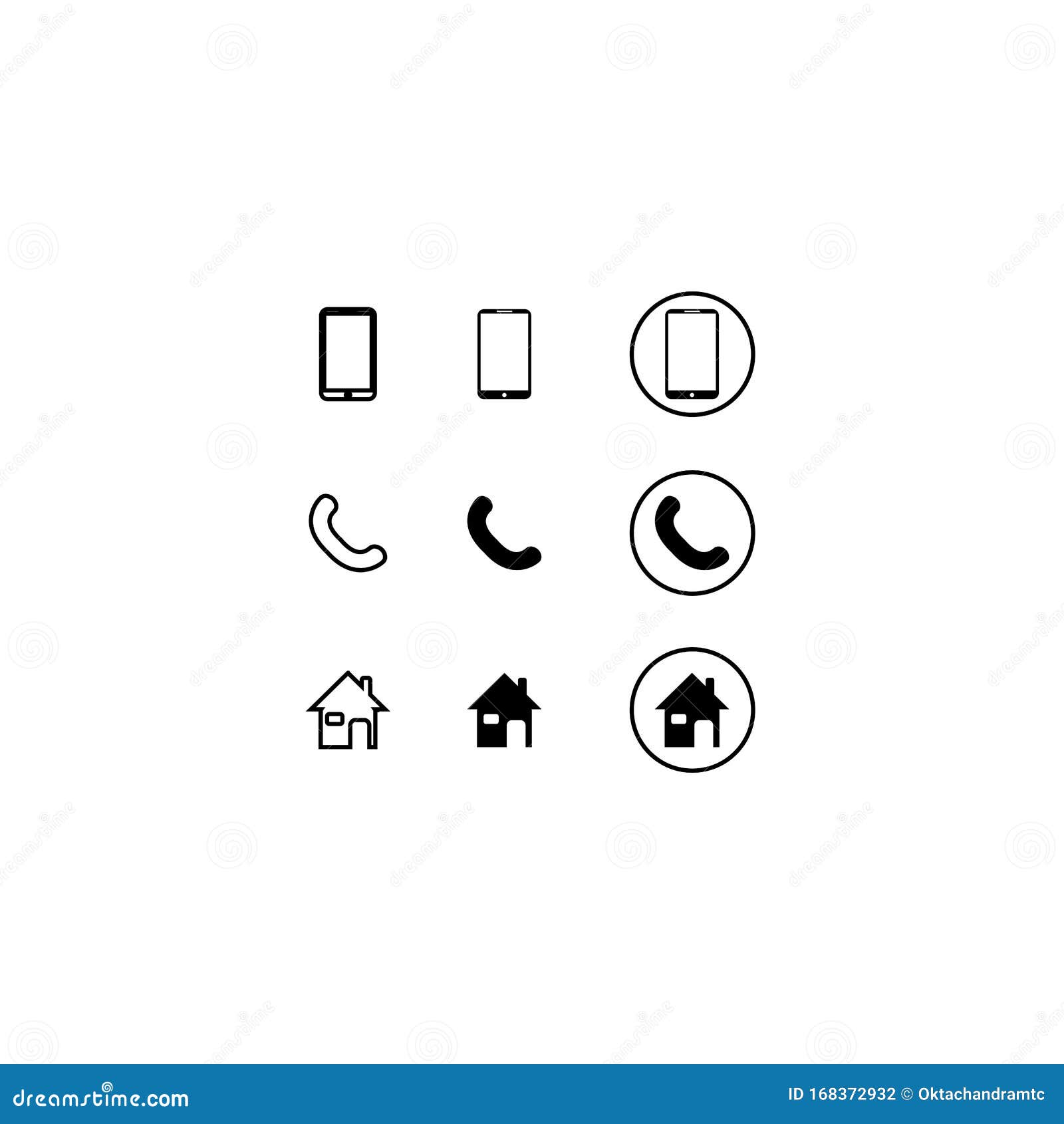 Call, Home and Phone Icon Using Basic Circle Flat Design. Stock Vector ...