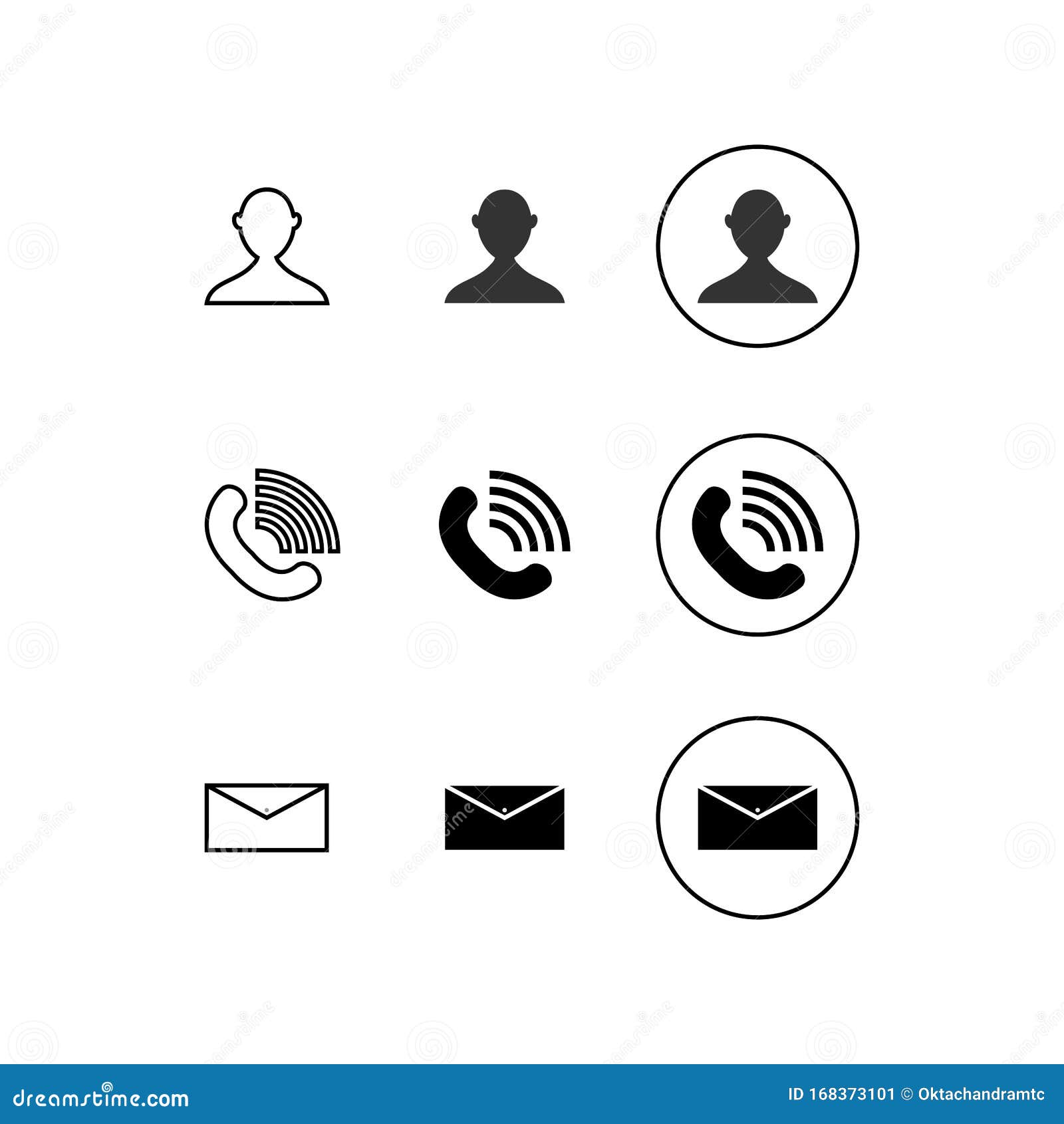 Contact, Call and Message Icon Using Basic Circle Flat Design Stock ...