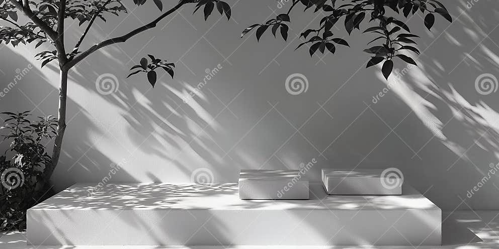 Minimalist White Platform Shadow Plant Sunlight Display Stock ...