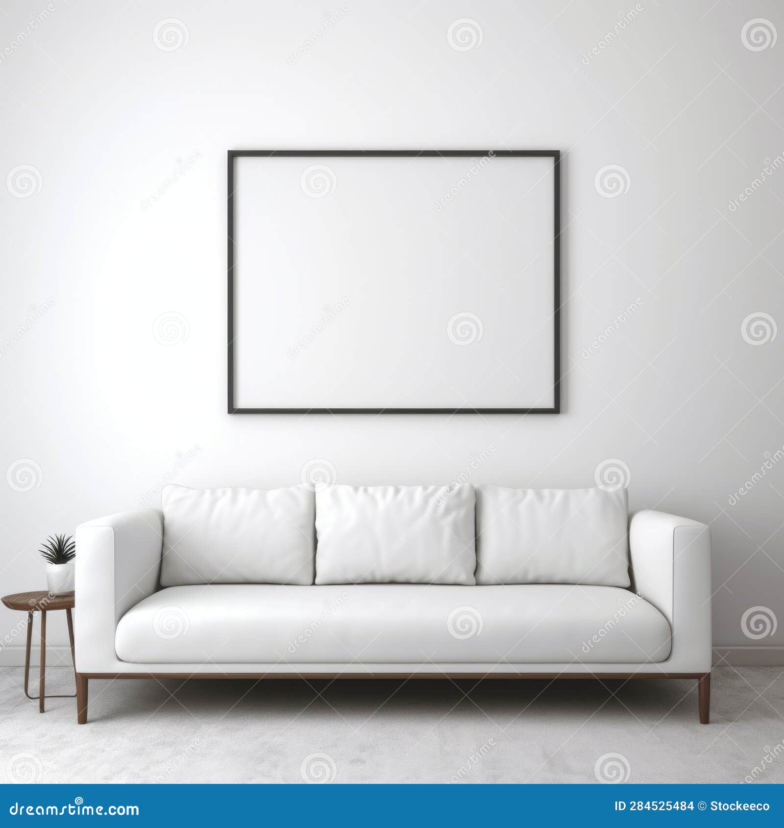 Minimalist White Room with Empty Couch and Picture Frame Stock ...