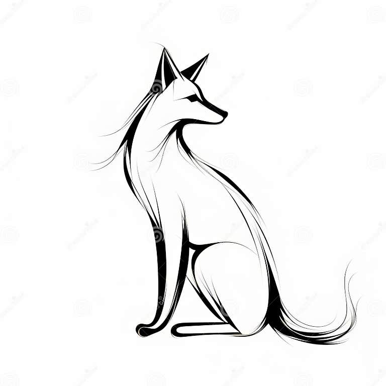 Minimalist White Sitting Fox Outline Exotic Realism In Egyptian Iconography Stock Illustration