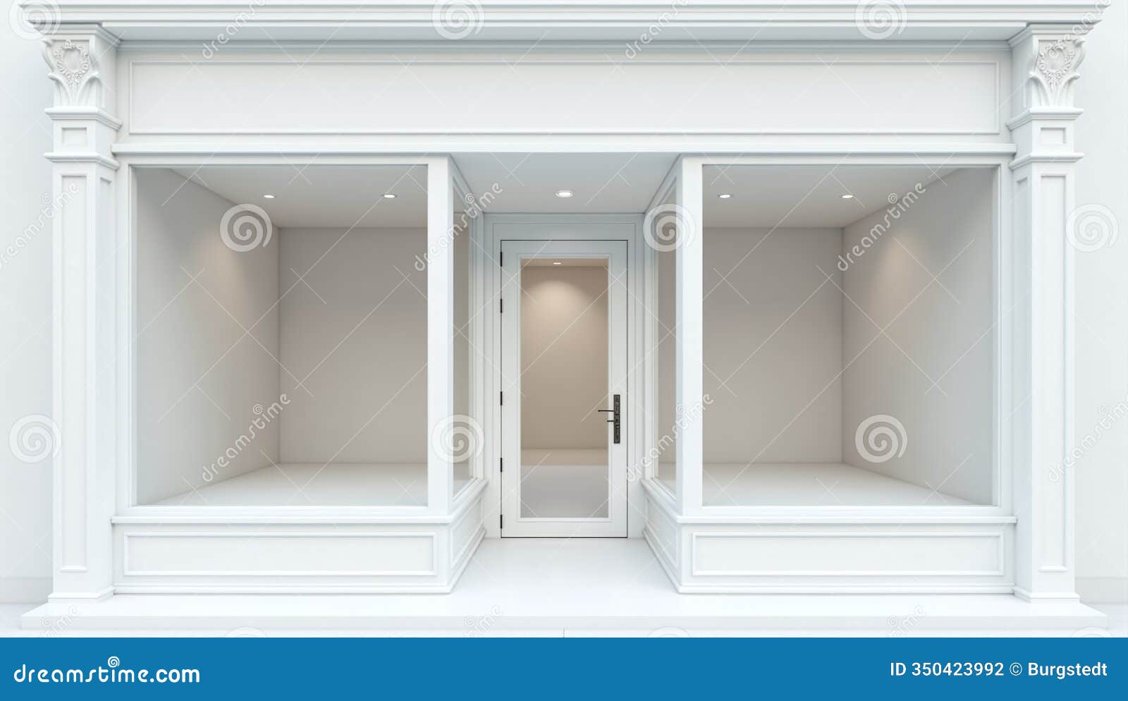 A Minimalist White Storefront with a Clean Facade, Showcasing an Empty ...