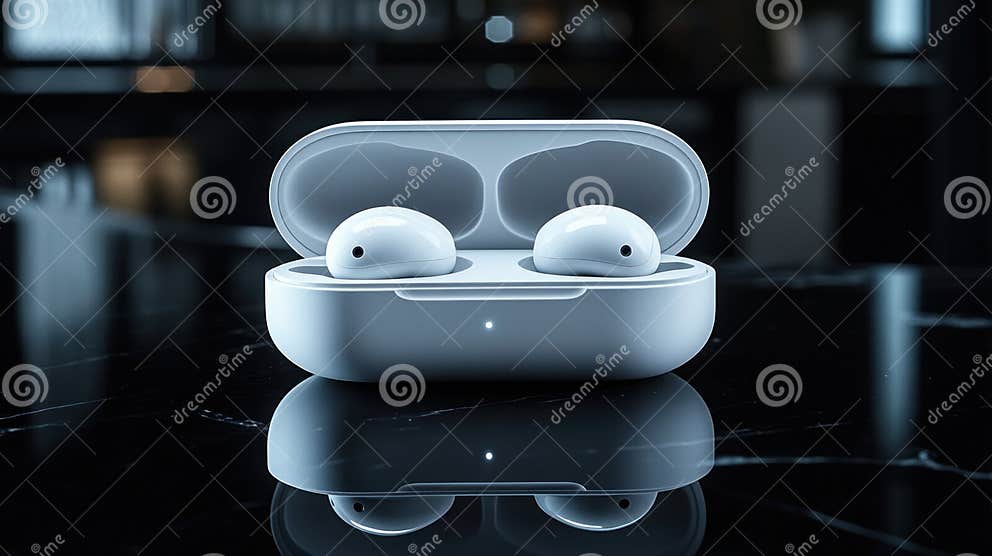 Minimalist White Wireless Earbud Case Opened with Earbuds Inside ...