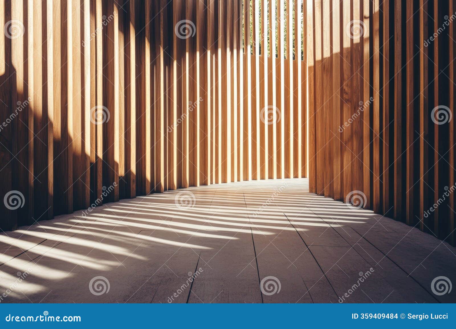 A Minimalist Wooden Structure with Vertical Slats Casting Long Linear ...