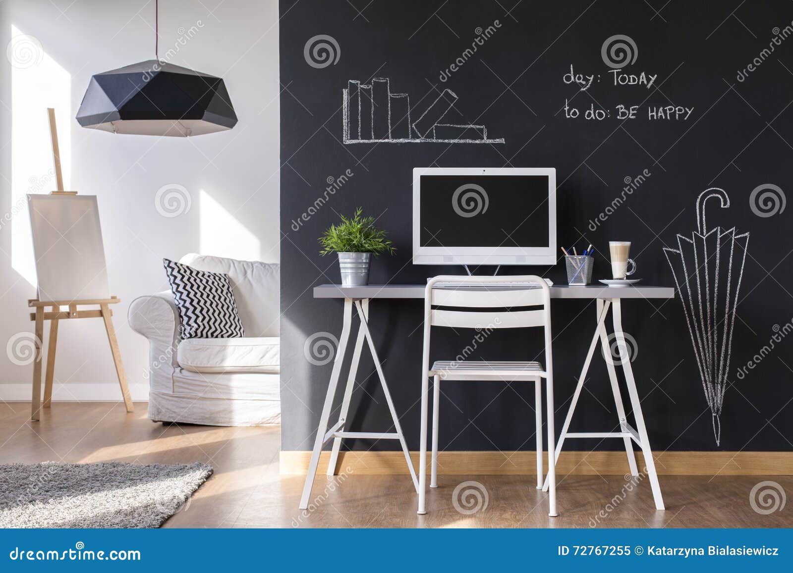 Minimalist Work Area at Home Stock Image - Image of comfort, easel ...