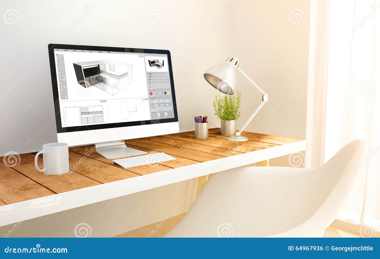 Minimalist Workplace with 3d Software Computer Stock Illustration ...