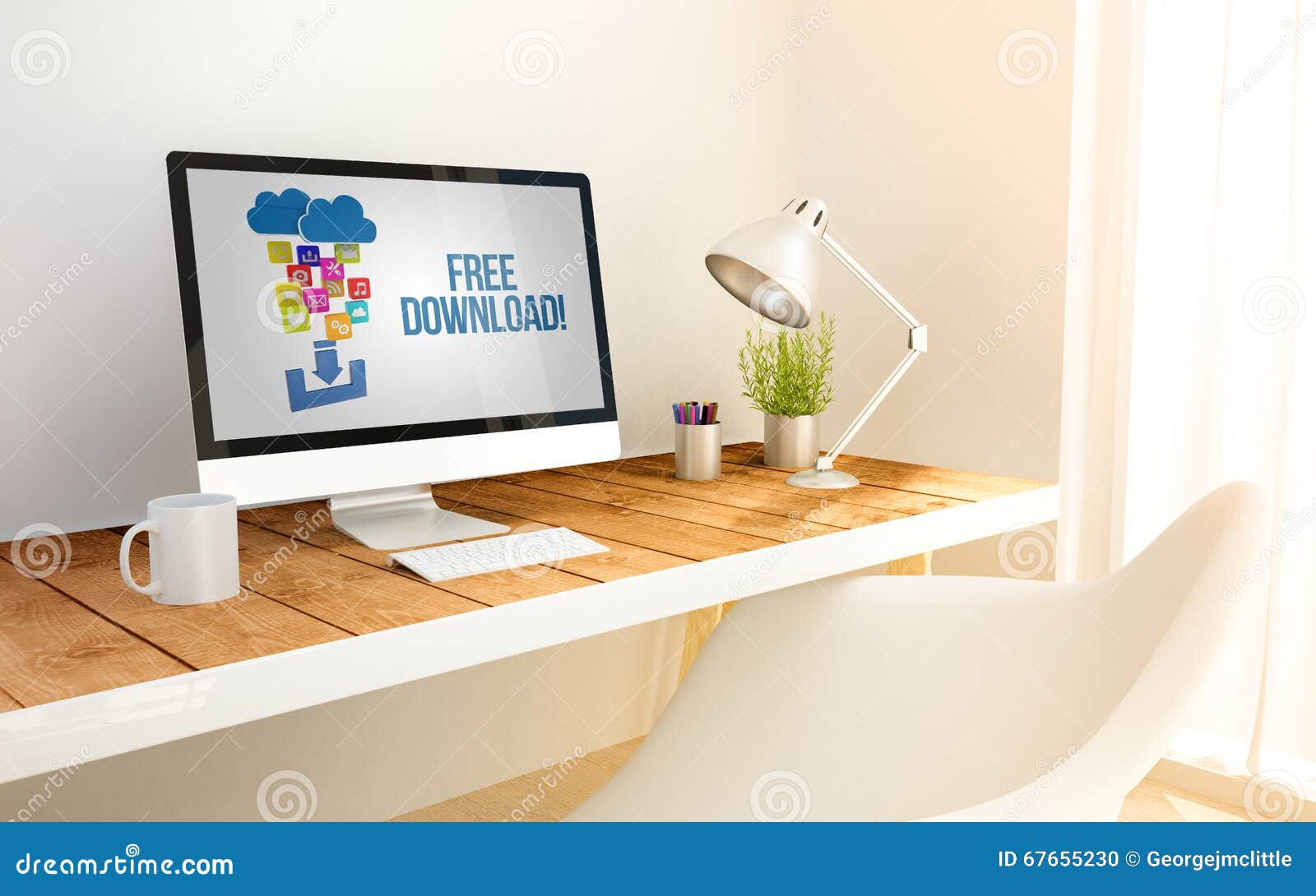 Minimalist Workplace with Free Download Computer Stock Illustration ...