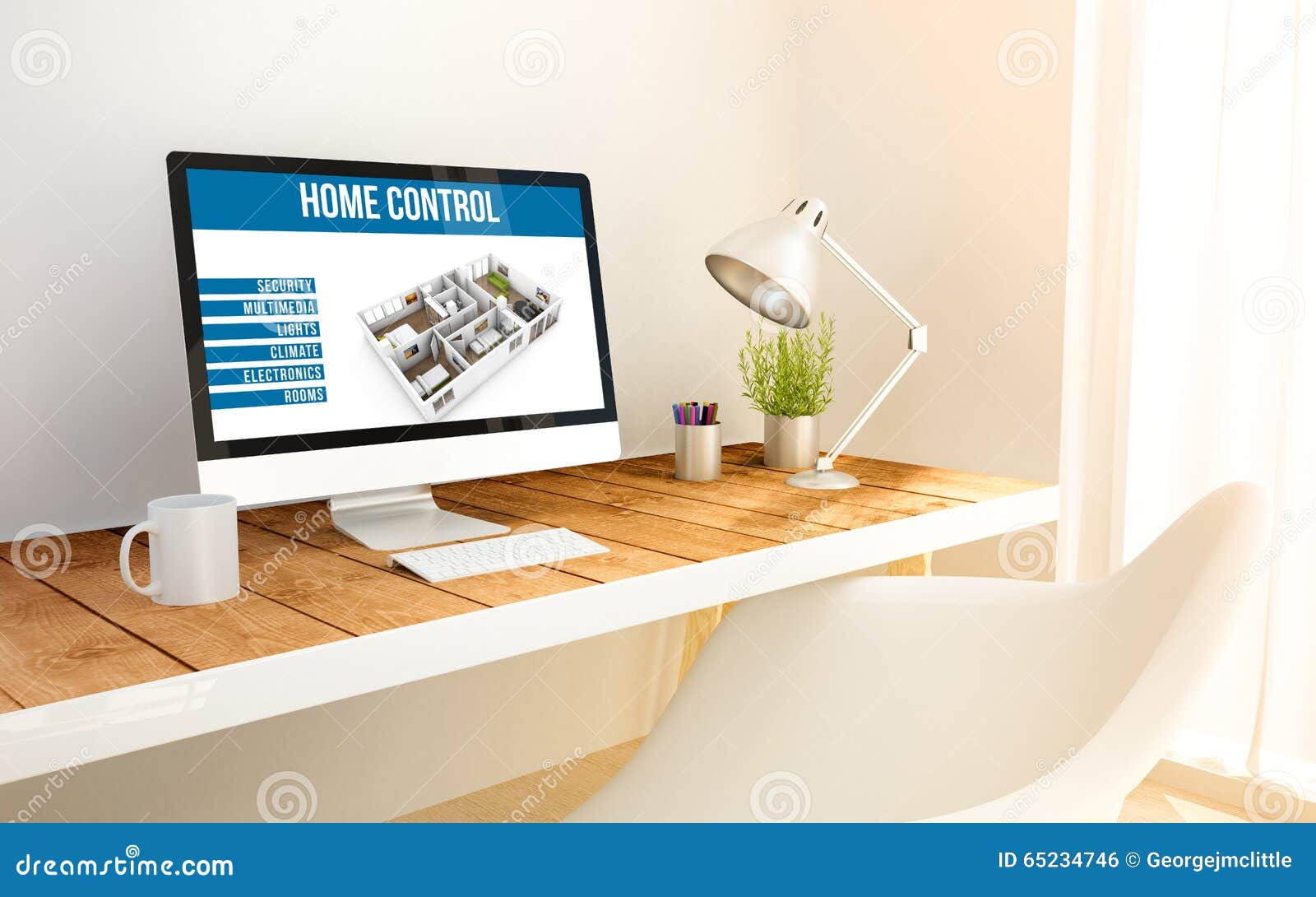 Minimalist Workplace with Home Automation Computer Stock Illustration ...