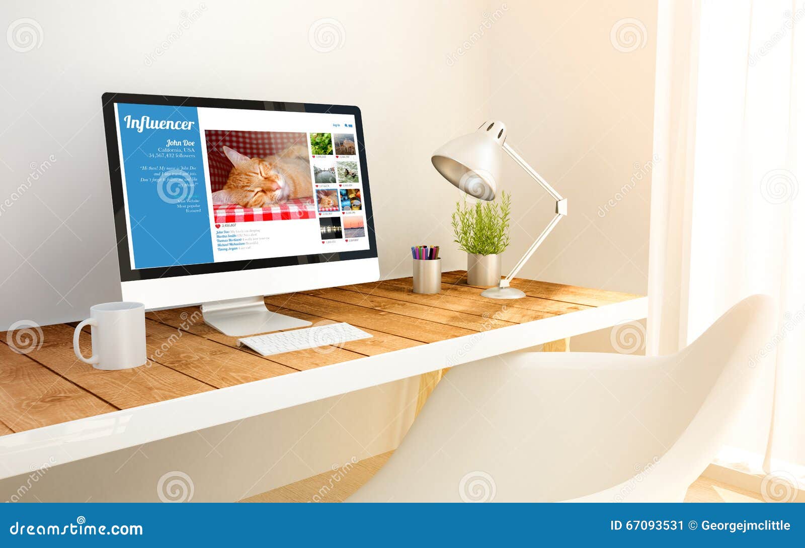 Minimalist Workplace with Influencer Computer Stock Illustration ...