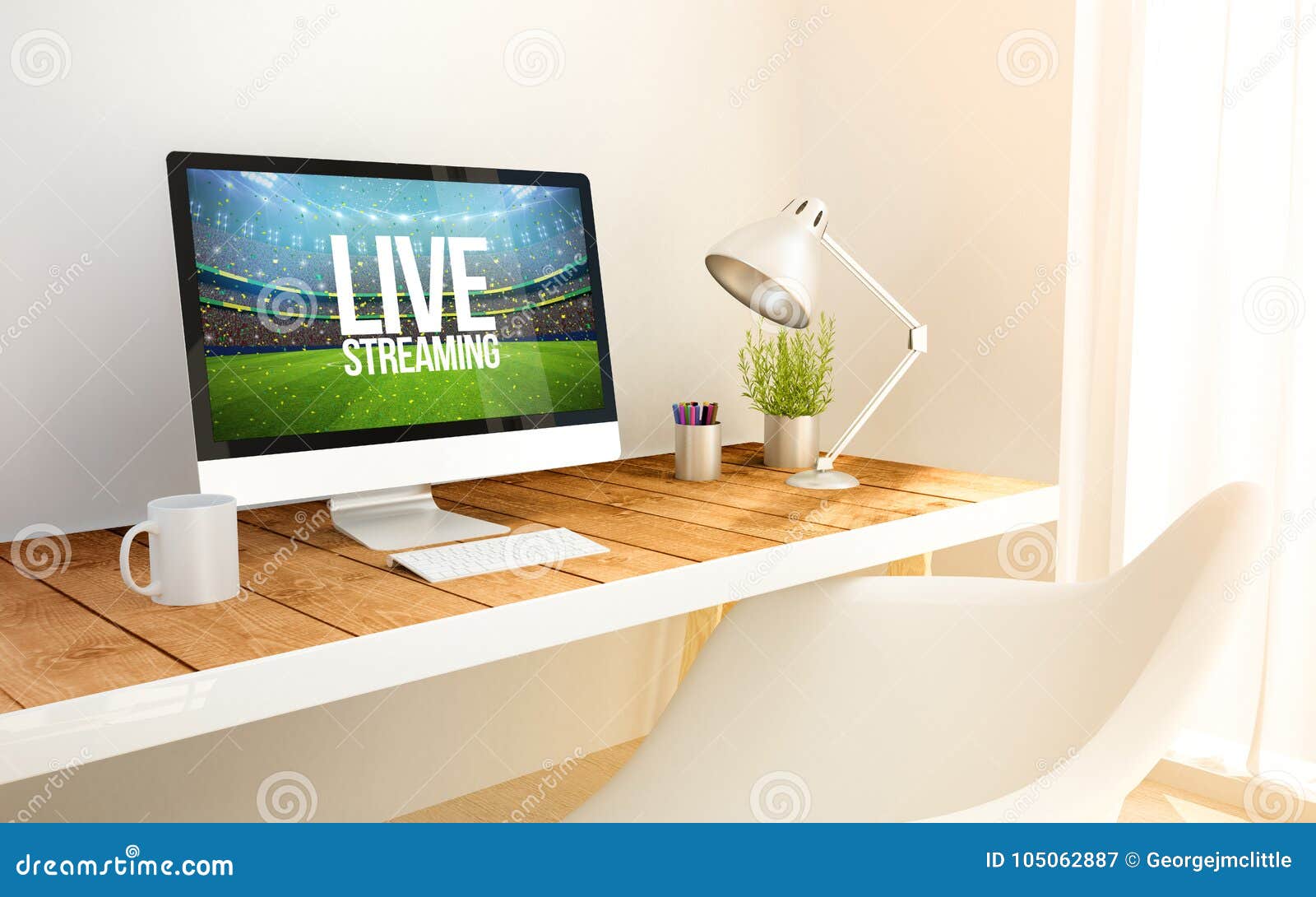 Minimalist Workplace with Live Streaming Computer Stock Image - Image ...