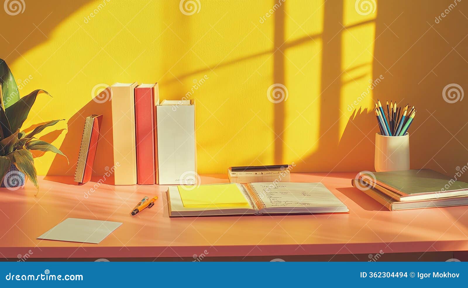 A Minimalist Workspace with Exam Preparation Materials, Including Books ...