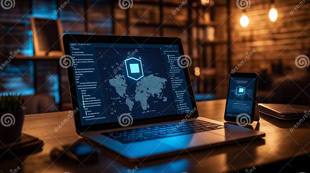 Minimalist Workspace Highlighting Everyday Cybersecurity Practices with ...