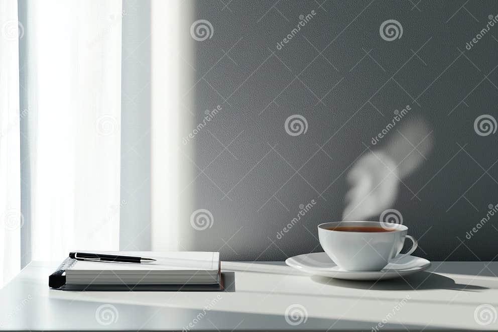 Minimalist Workspace with Steaming Black Tea for Focused Work ...