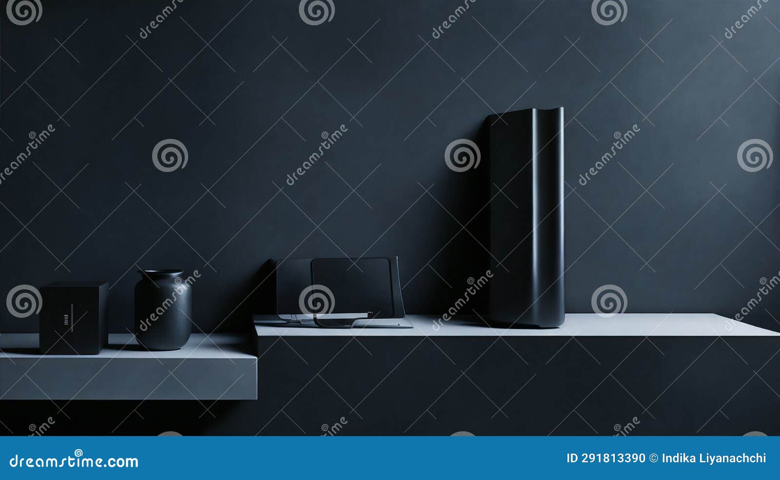 Minimalist Workstation Setup with Metallic Colors, a Black Background ...