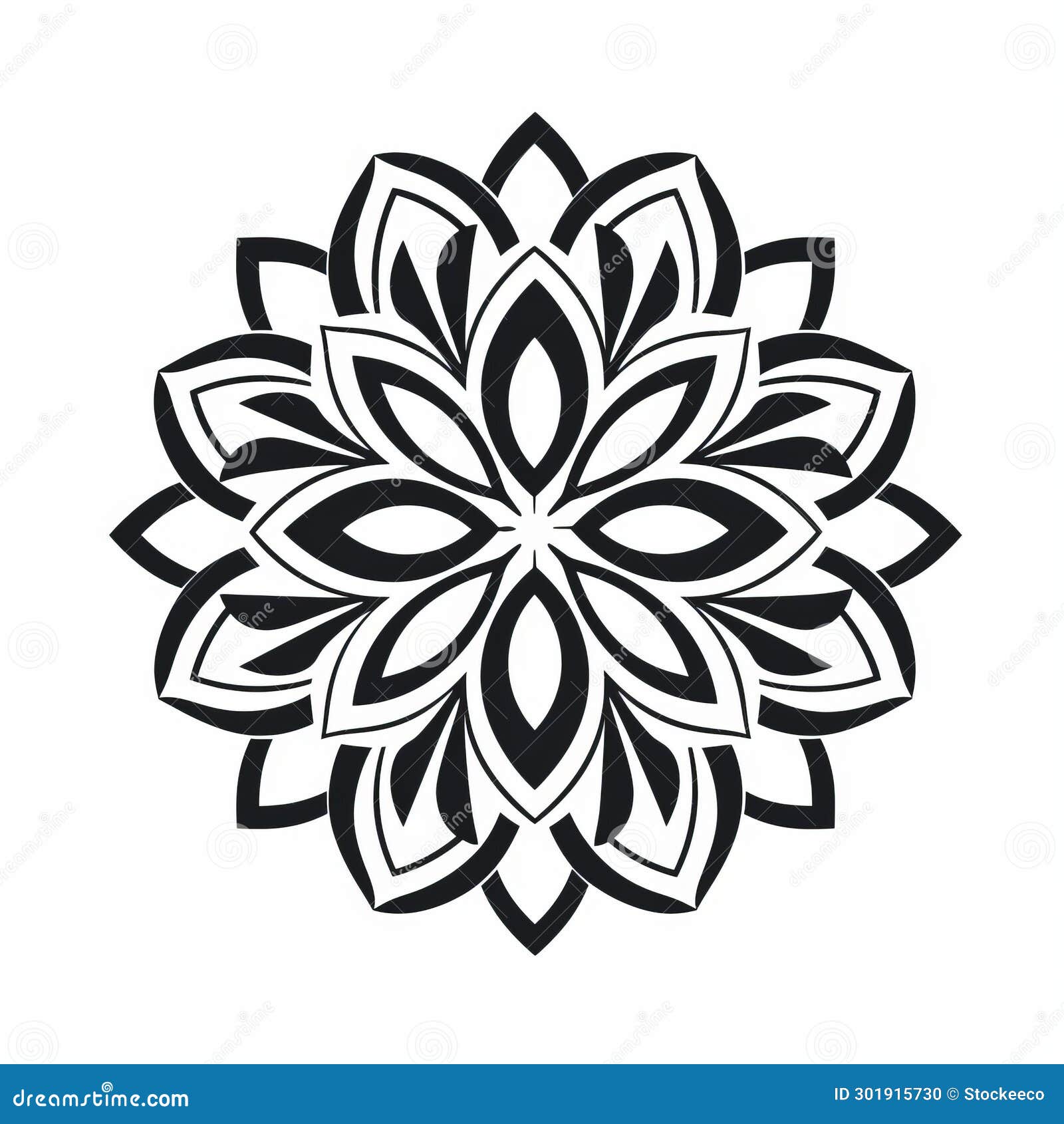 Minimalistic Abstract Flower Symbol Pattern - Intricate Black and White ...