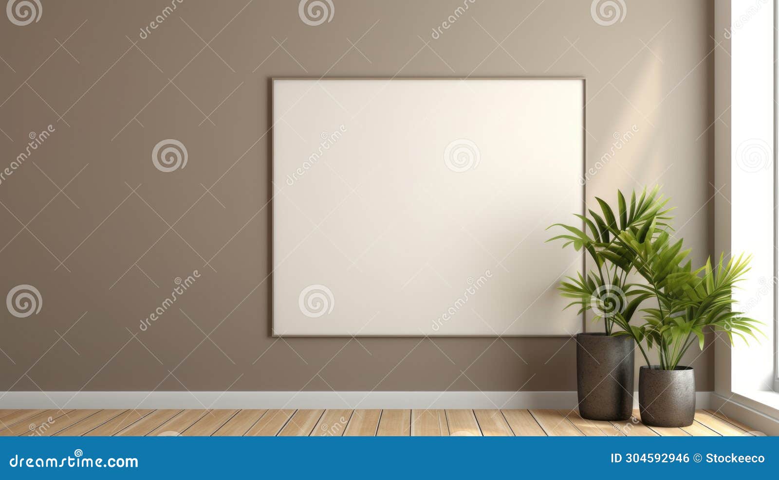 Minimalistic Accent Wall Design with Frames, Plants, and Vase Stock ...