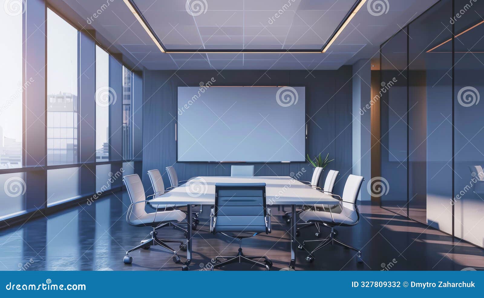 Minimalistic AI Conference Room with Smart Tables, Interactive ...