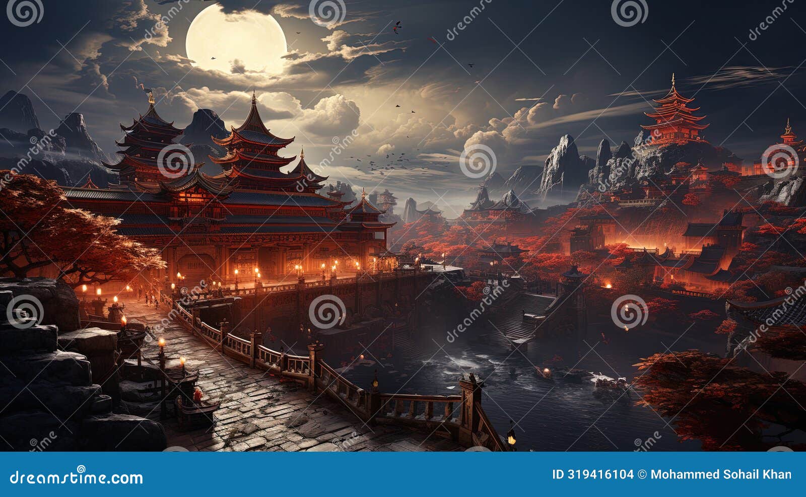 Minimalistic an Ancient Chinese City Landscape Background Stock Photo ...