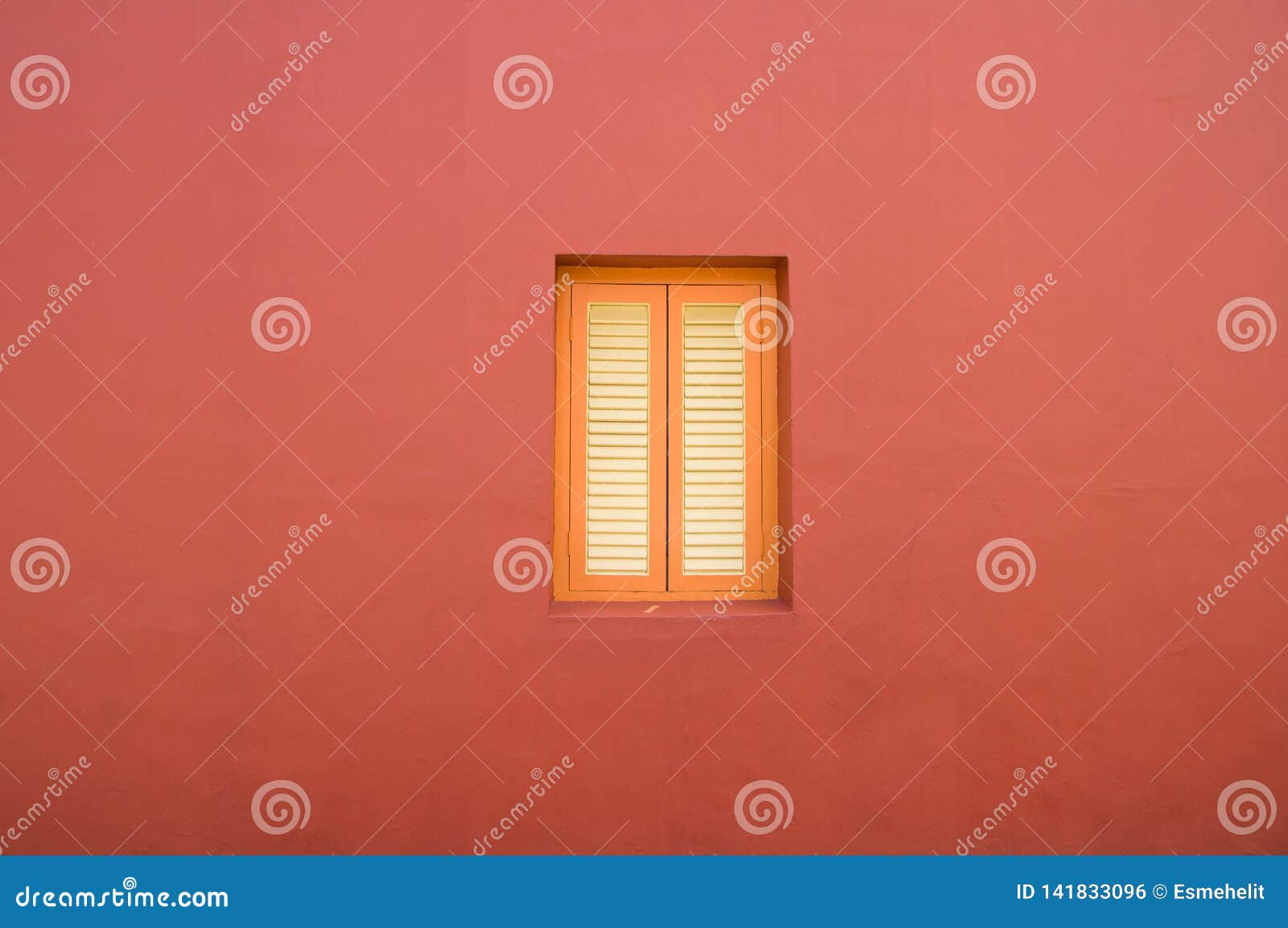 Minimalistic Architecture Background of Orange Window on Red Plaster ...