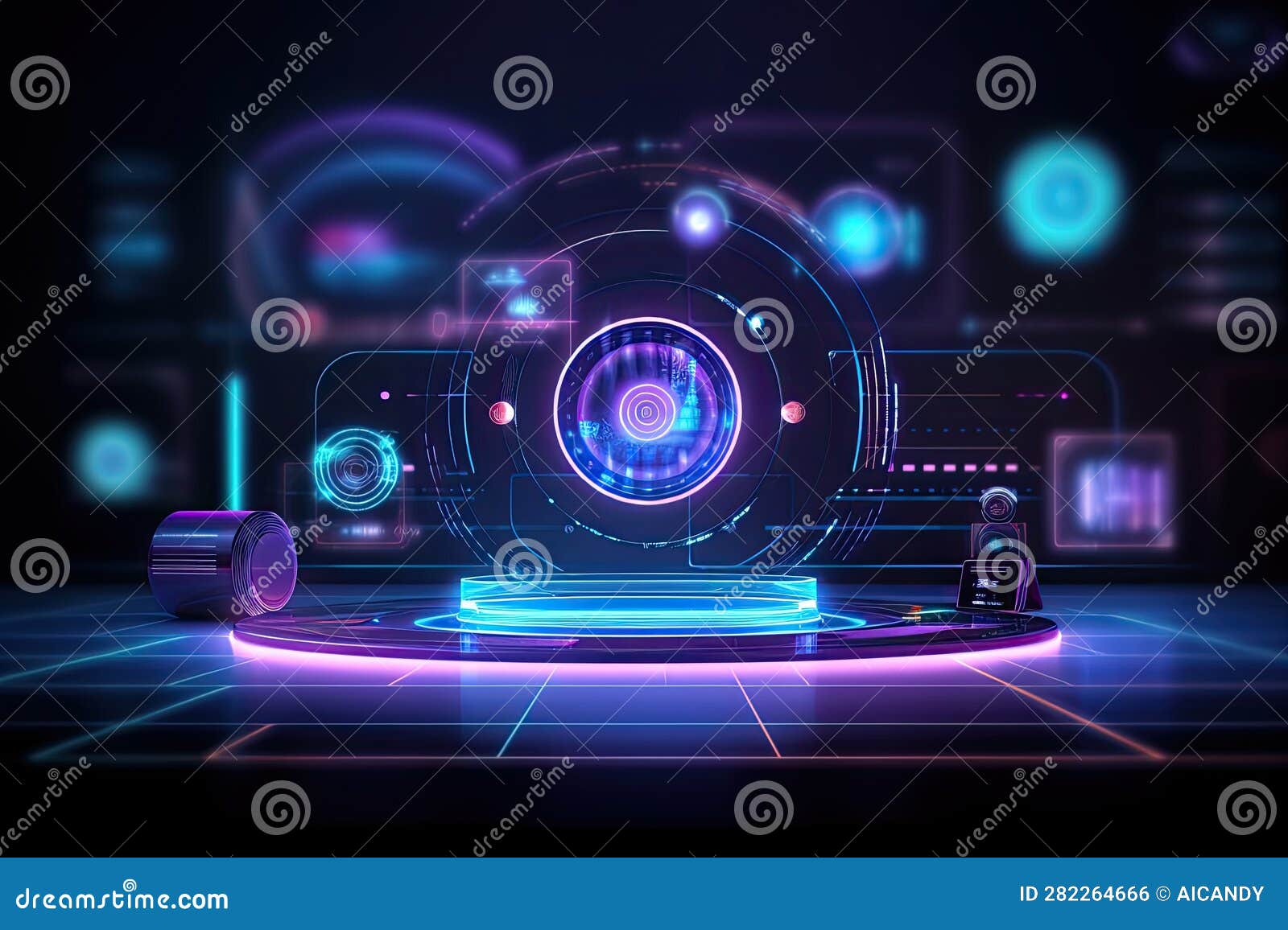 Minimalistic Background with Holographic Displays and Futuristic User ...