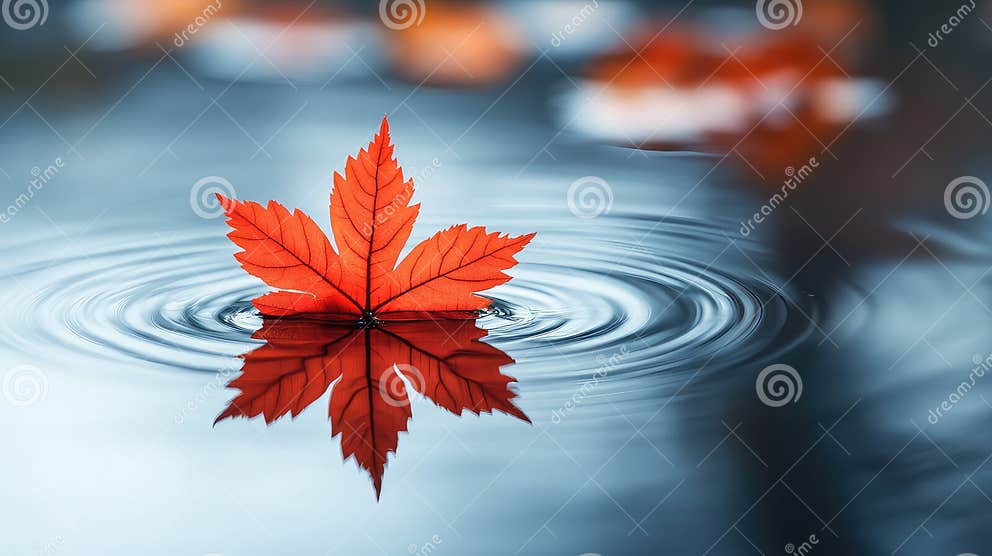 Minimalistic Background with a Red Maple Leaf Reflection on a Calm ...