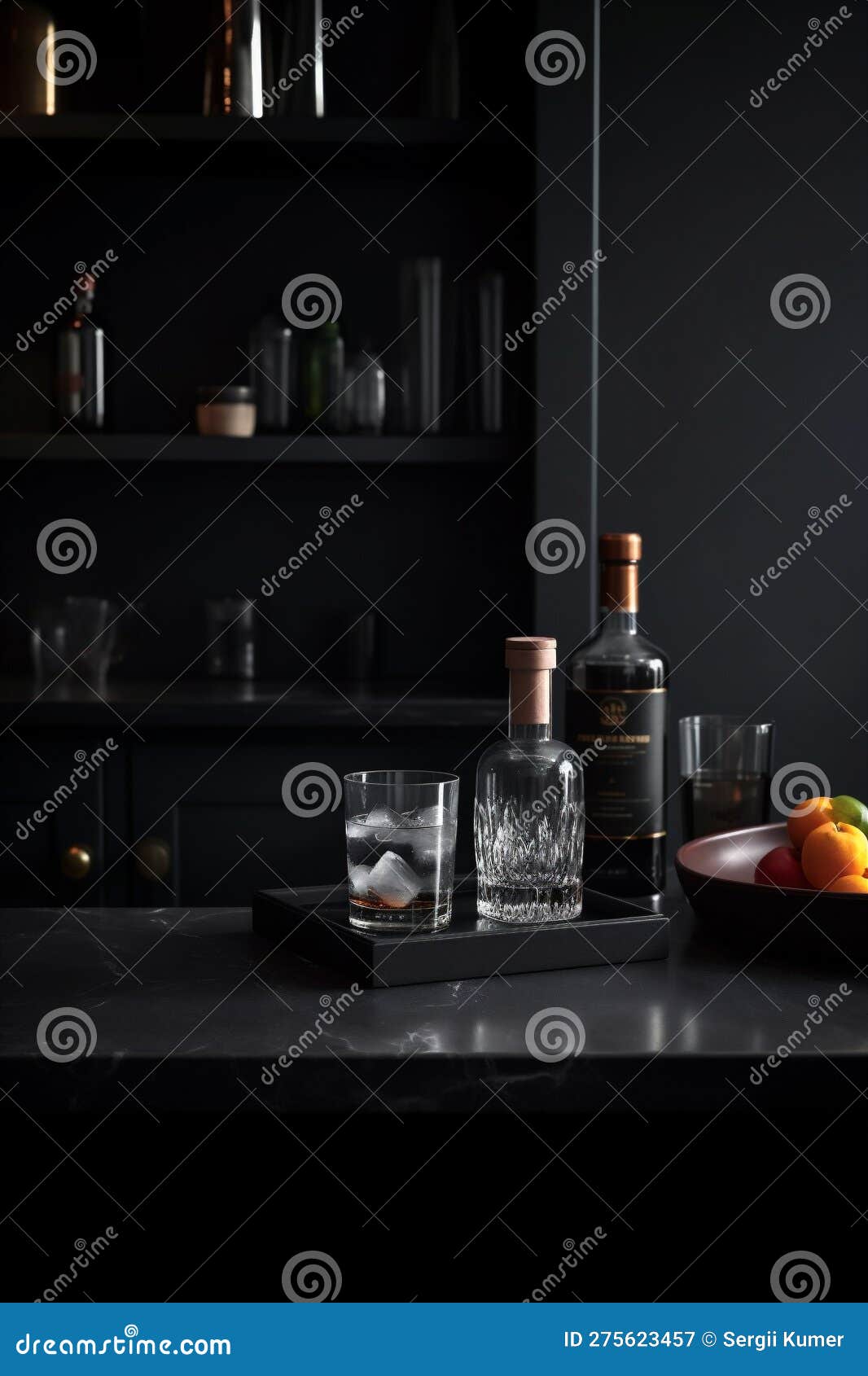 Minimalistic Bar Setup with Some Bottles and Glasses on the Counter. AI ...