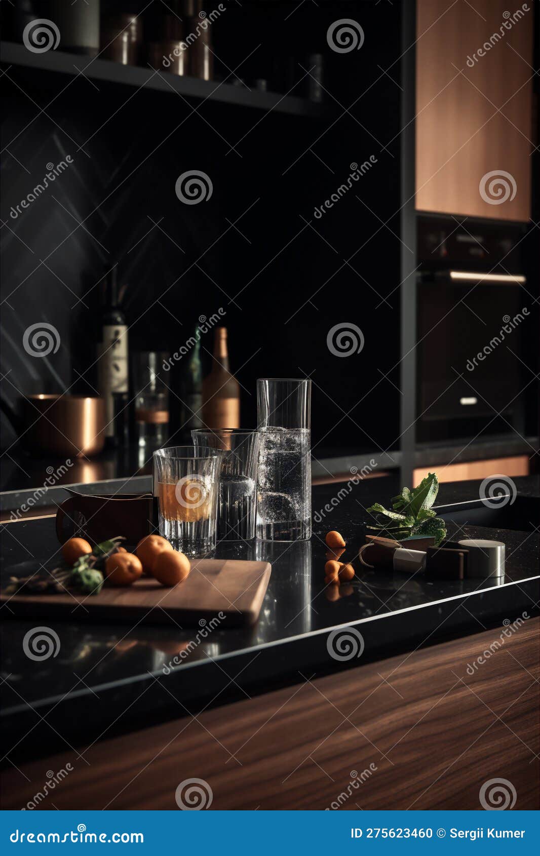 Minimalistic Bar Setup with Some Bottles and Glasses on the Counter. AI ...