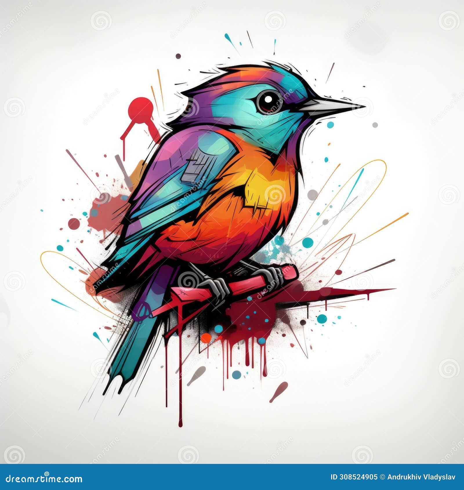 Minimalistic Bird Illustration in Complex Graffiti Art Style Stock ...
