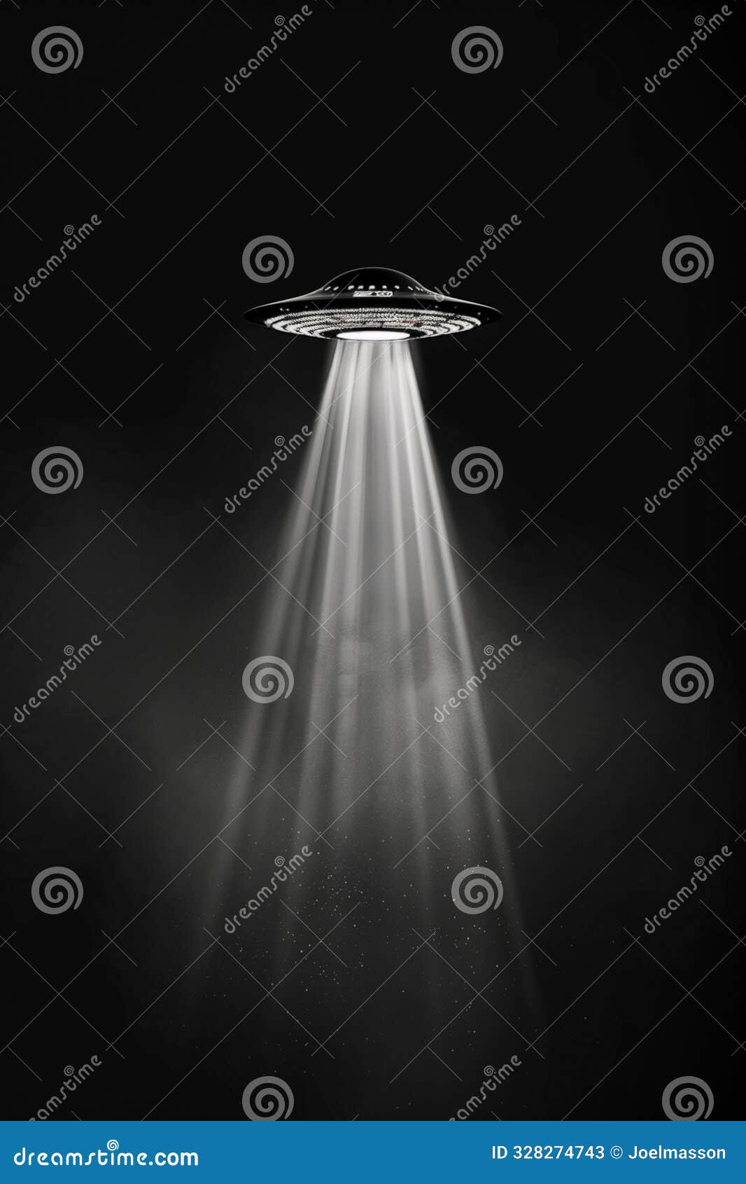 Minimalistic Black and White Sci-fi Illustration with UFO Light Beam ...