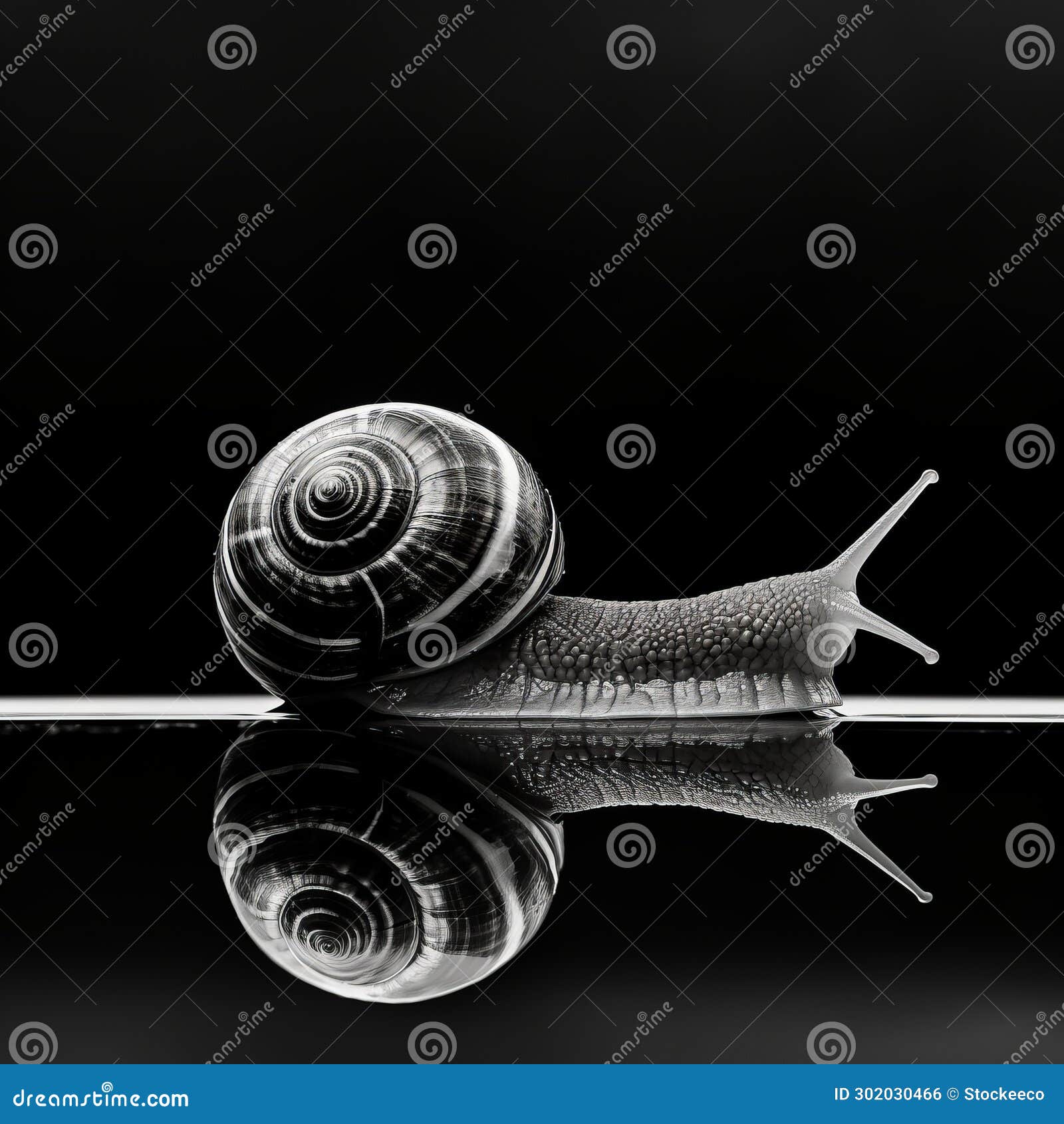 Minimalistic Black and White Snail Photo with Reflections Stock ...