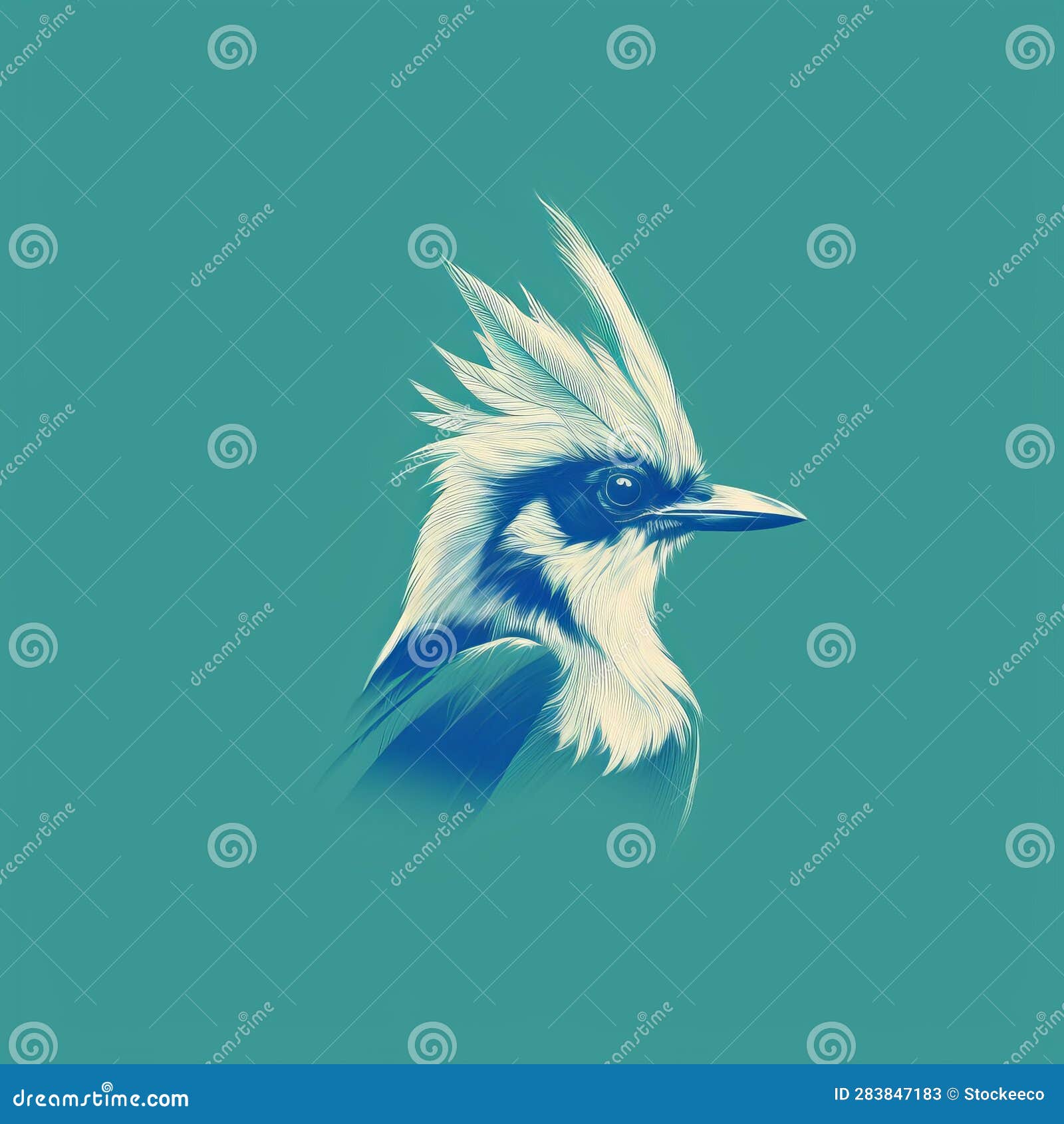 Minimalistic Blue Jay Bird with Blue and White Mohawk on Turquoise ...
