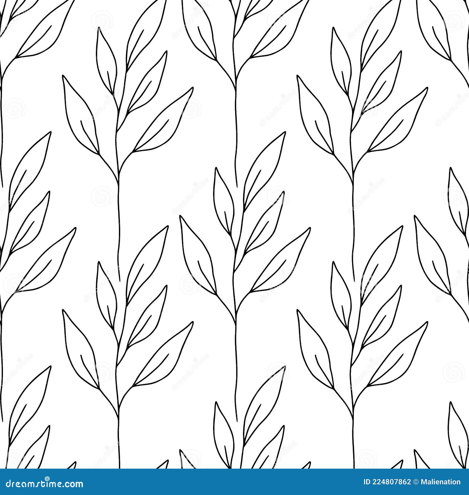 Minimalistic Botanic Background. Linear Leaves Seamless Pattern Stock ...