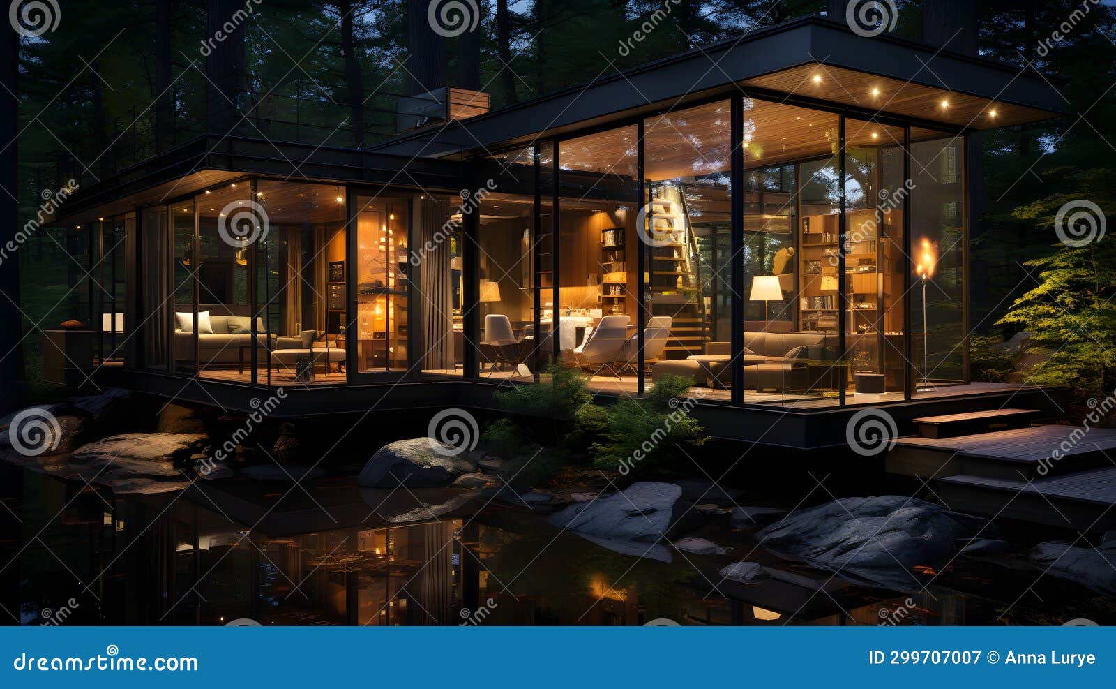 A Minimalistic Cabin House with a Glass Facade in a Deep Forest Stock ...