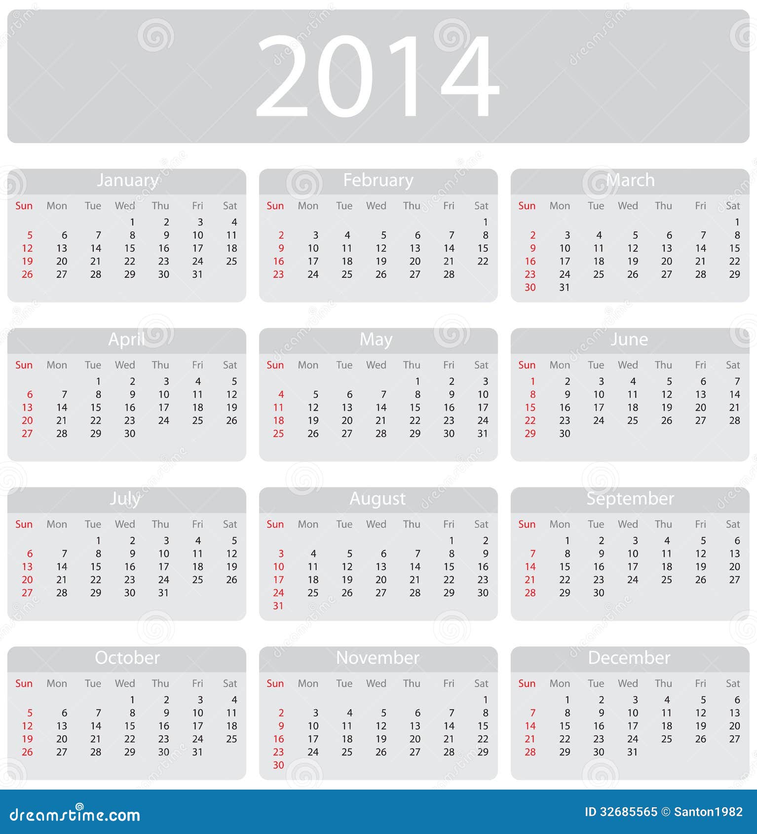 Minimalistic 2014 calendar stock vector. Illustration of year - 32685565