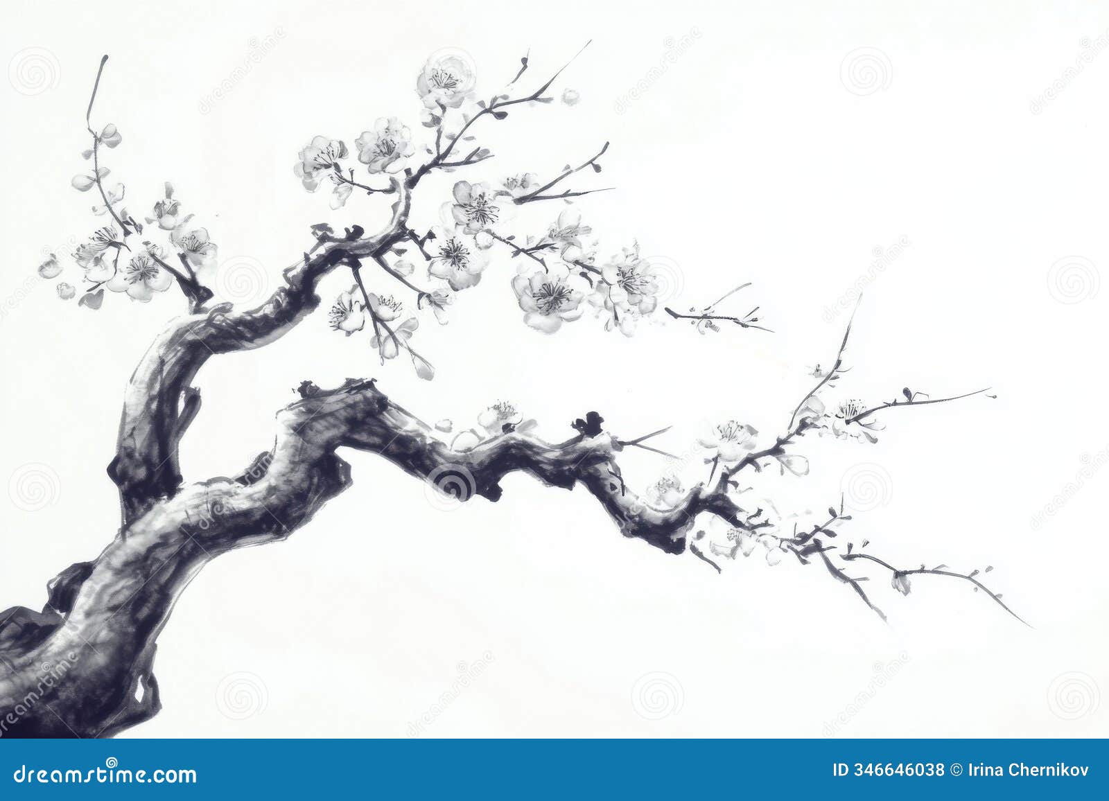 Minimalistic Cherry Blossom Tree Branch Art for Wall Decor Stock Photo ...