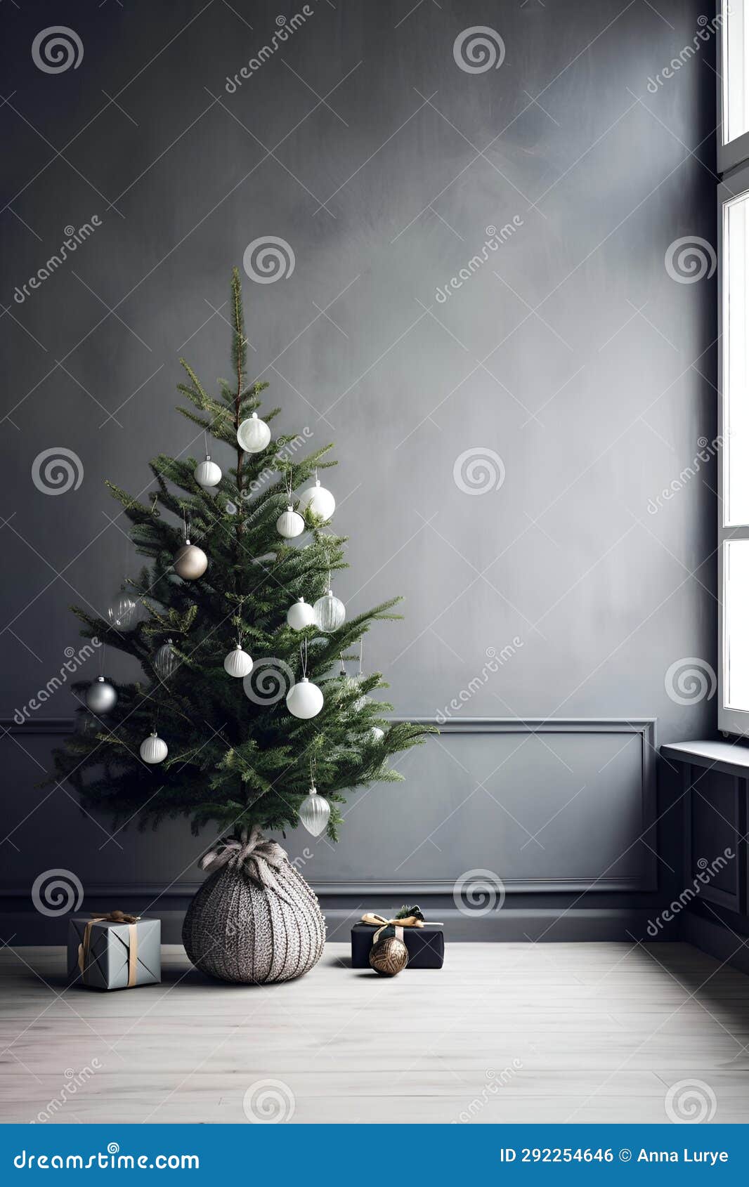 Minimalistic Christmas Interior - Dark Grey Concrete Wall and a Sleek ...
