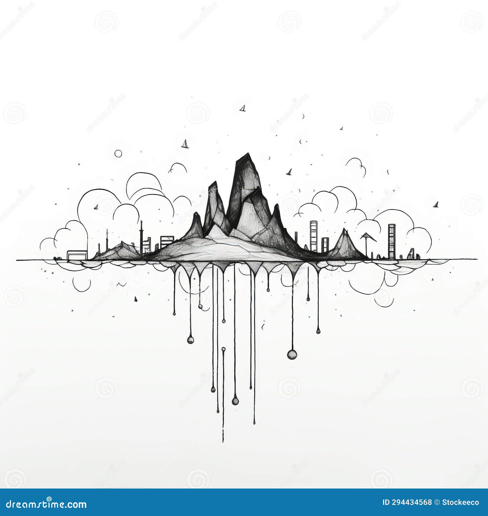 Minimalistic Cityscape: Abstract Ink Illustration of a Mountainous City ... Minimalistic Cityscape: Abstract Ink Illustration of a Mountainous City ...