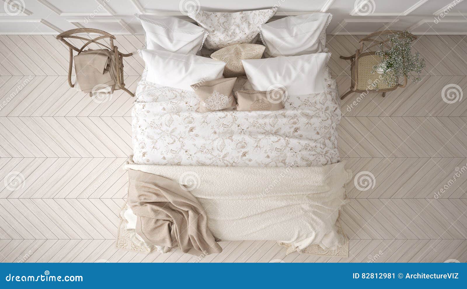 Minimalistic Classic Bedroom, Top View, White Interior Design Stock ...