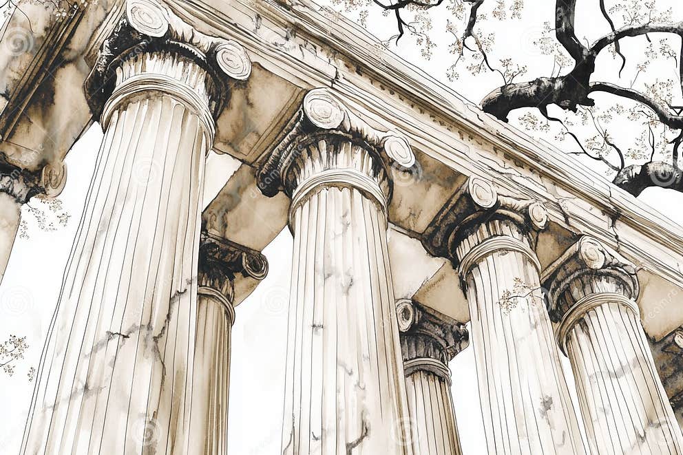 Minimalistic Classical Column Architecture with Branch Overlay for Art ...