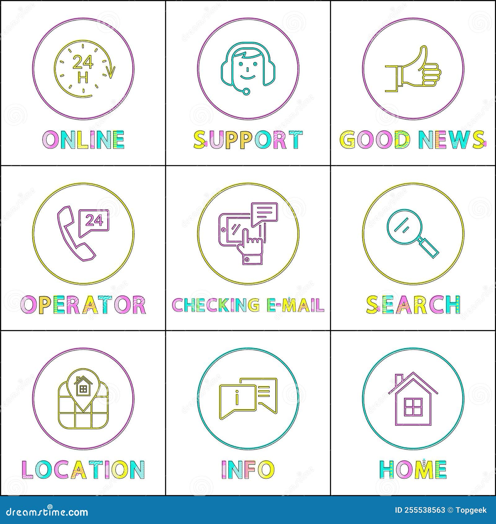 Online Operator Support Color Outline Icon Set Stock Vector ...