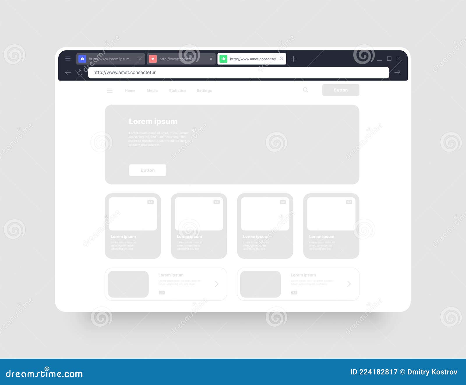 Minimalistic Concept of Web Browser. Wireframes Screens. Stock Vector ...